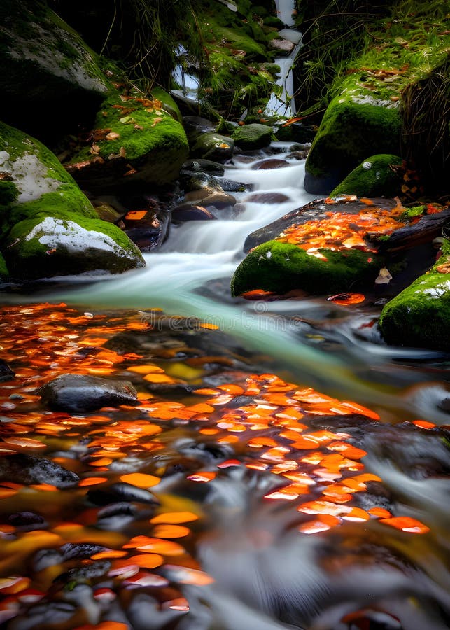 Image of the Slow Exposure Photography of Water Streaming Down from the ...