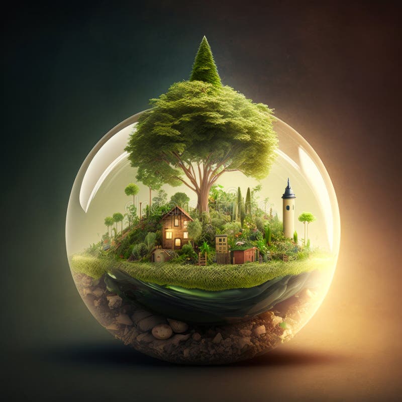 An Image of Small House Inside Glass Sphere. Generative AI Stock Photo ...