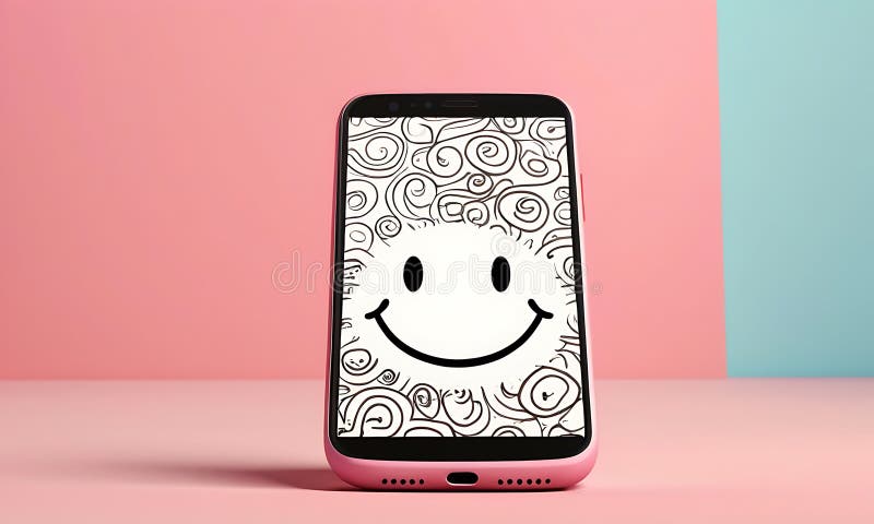 An Image of a Smartphone Featuring a Playful, Hand-drawn Smiling Face ...