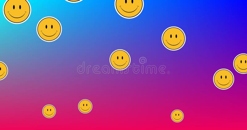 Image of Smiley Faces Icons Over Pink To Blue Background Stock ...