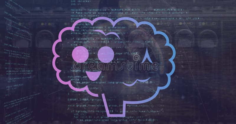 Image of Smiling Brains Over Computer Language Against Cable Stock ...