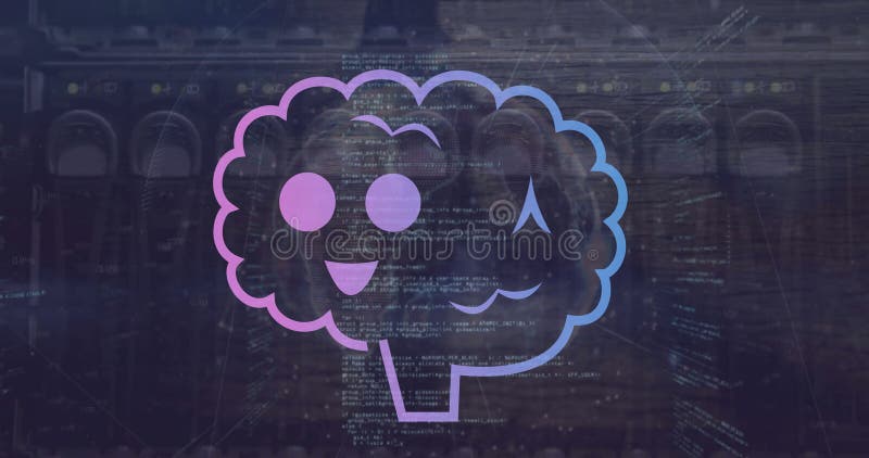 Image of Smiling Brains Over Computer Language Against Cable Stock ...