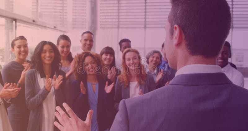 Image of Smiling Group of Diverse Business People Clapping at Meeting ...