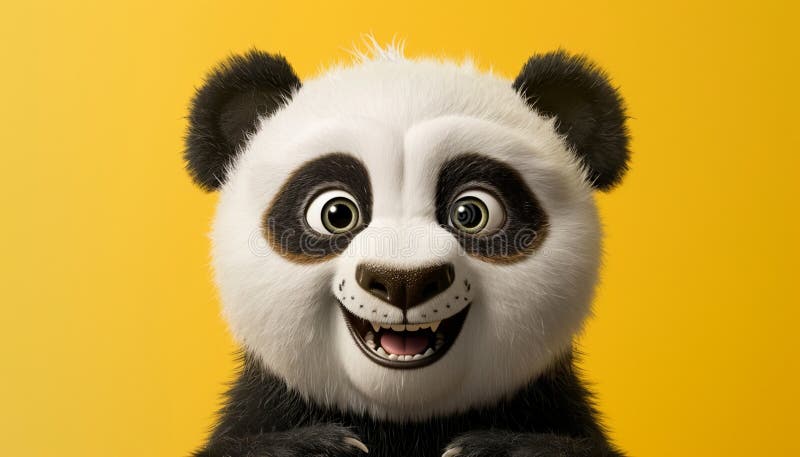 An Image of a Smiling Panda on a Bright Yellow Background Stock ...