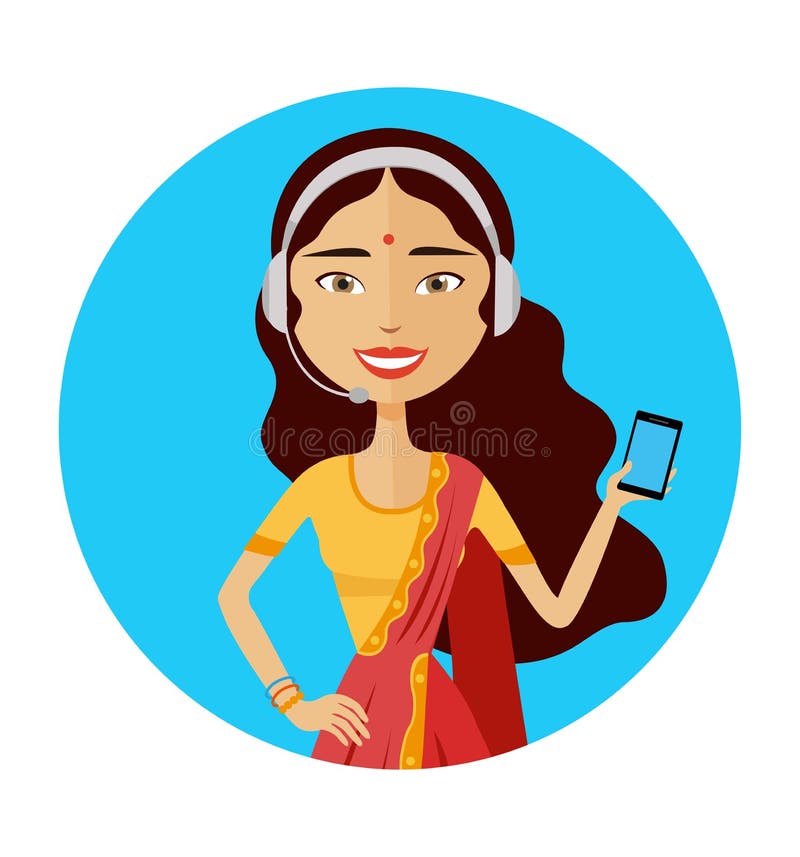 Image of Smiling Support Phone Indian Female Operator Vector ...