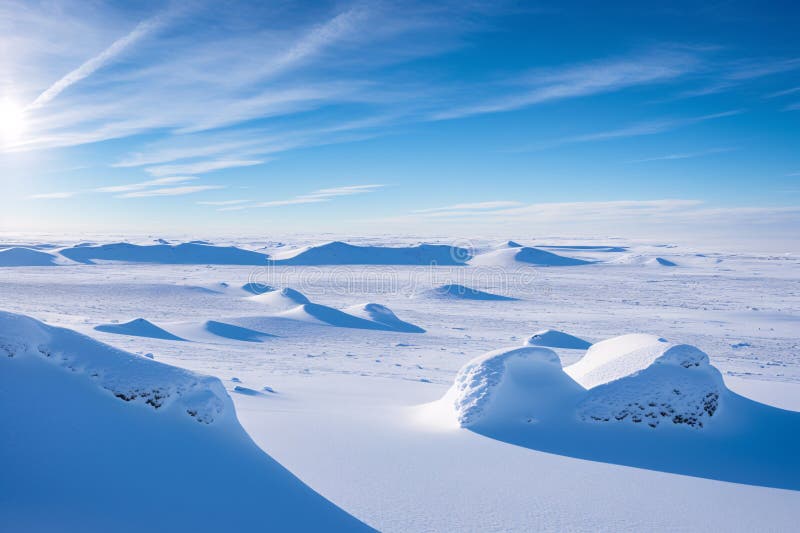 Snow Covered Desert Landscape with Puffy Clouds and Blue Sky Made with ...