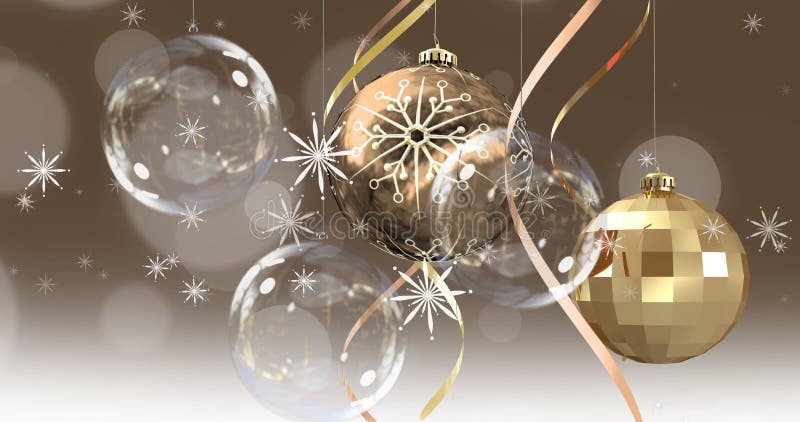 Image of Snow Falling Over Christmas Baubles Stock Illustration ...