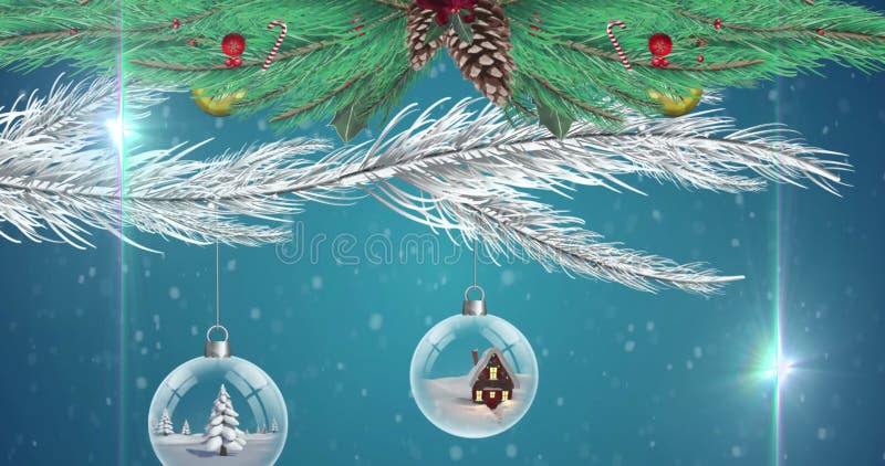 Image of Snow Falling Over Christmas Baubles on Cogs Stock Illustration ...