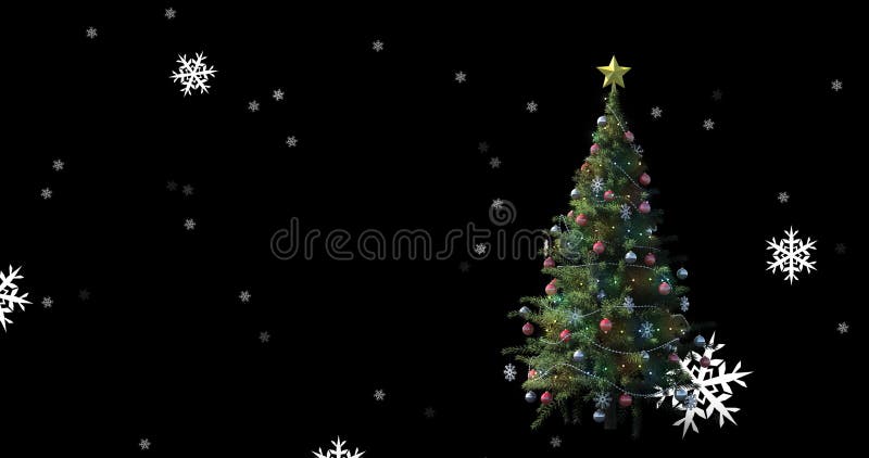 Image of Snow Falling Over Christmas Tree on Dark Background Stock ...