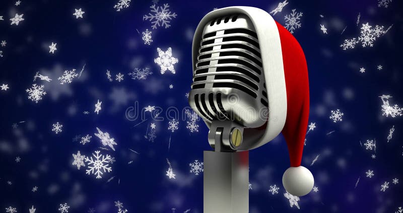 Image of Snow Falling Over Microphone with Santa Hat Stock Image ...