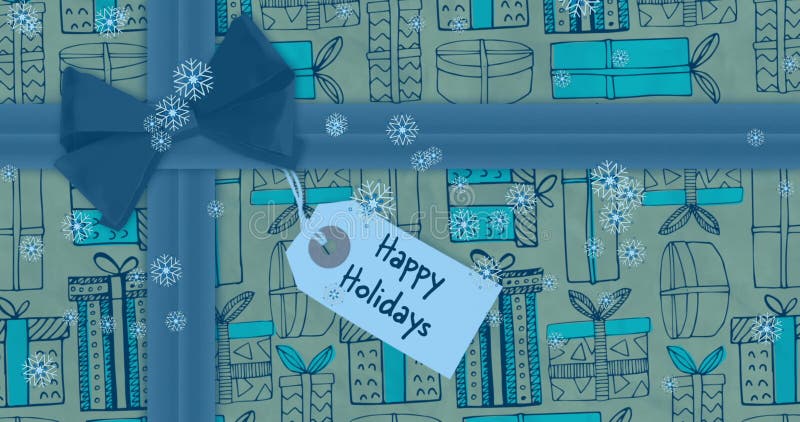 Image of Snow Falling Over Present with Happy Holidays Text at ...