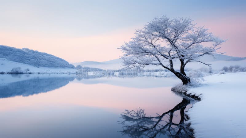 Image snow landscape stock illustration. Illustration of lake - 388947954