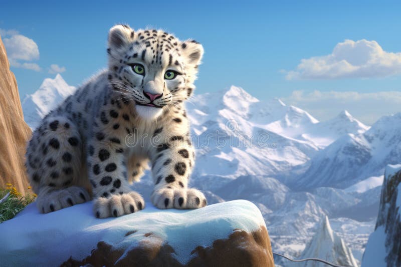Image of Snow Leopard Running in the Mountains Wood Stock Image - Image ...