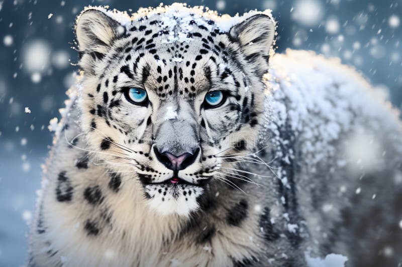 Image of Snow Leopard Running in the Mountains Wood Stock Photo - Image ...