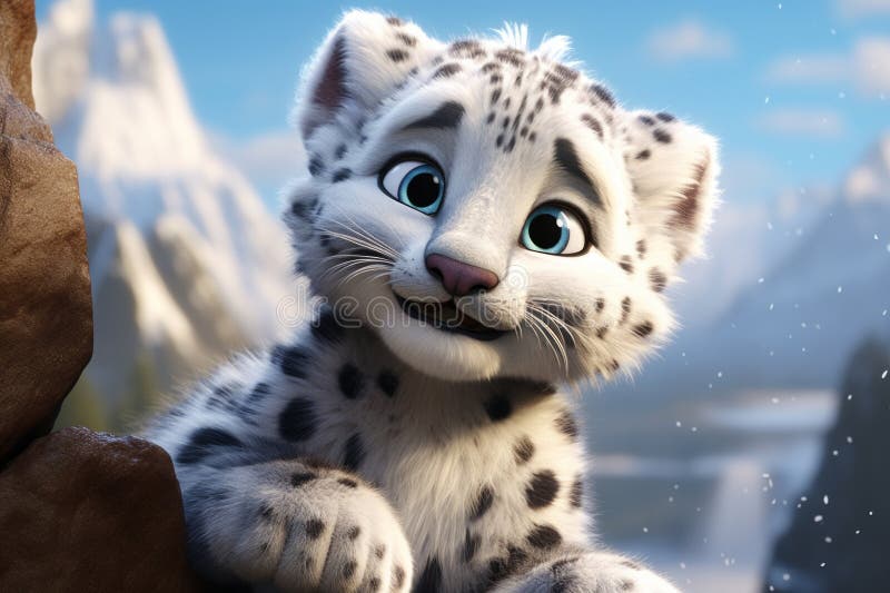 Image of Snow Leopard Running in the Mountains Wood Stock Illustration ...