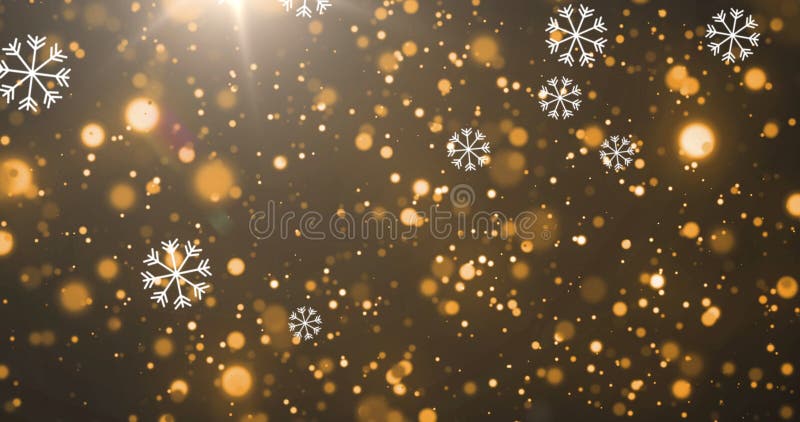 Image of Snowflakes and Golden Lights Falling on Brown Background Stock ...