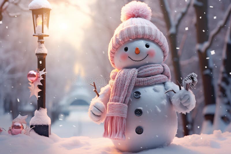 Image of a Snowman Standing in a Winter Scene of a Street Featuring a ...