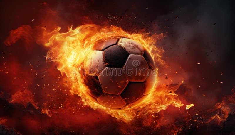 An Image of a Soccer Ball that is Surrounded by Fire Stock Illustration ...
