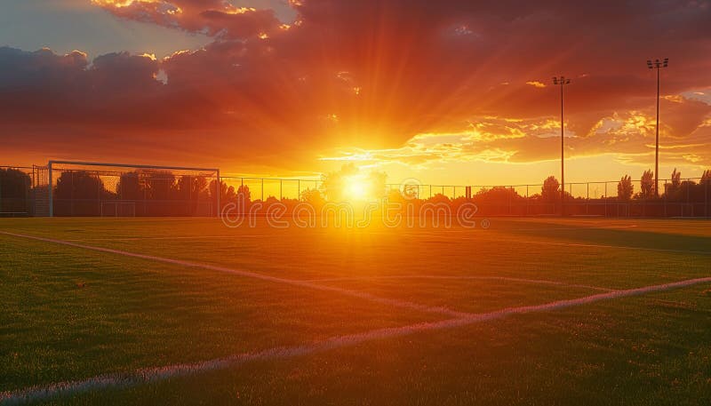 Image of a Soccer Field at Sunset Stock Illustration - Illustration of ...