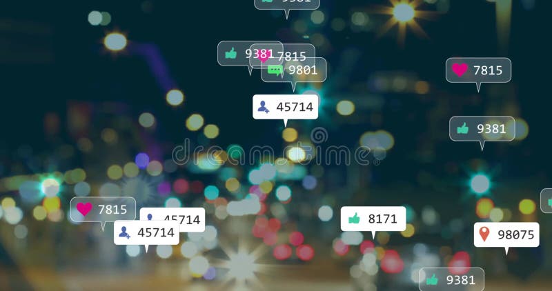 Image of Social Media Data Processing Over City Lights Stock Image ...