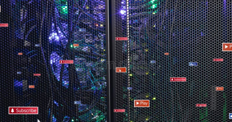 Image of Social Media Icons Against Close Up of Computer Server Stock ...