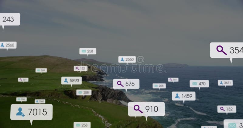 Image of Social Media Icons and Data Processing Over Sea Stock ...