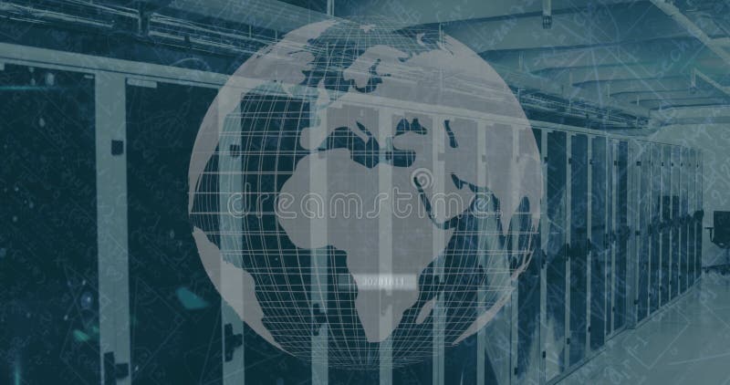 Image of Social Media Icons and Globe Over Server Room Stock Photo ...