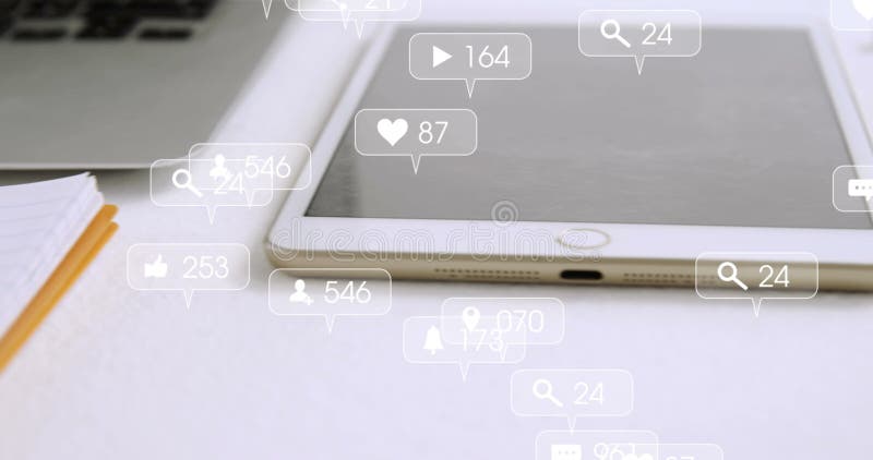 Image of Social Media Icons and Numbers on Banners Over Electronic Devices Stock Illustration ...