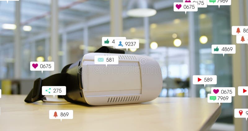 Image of Social Media Icons and Numbers on Banners Over Vr Headset ...