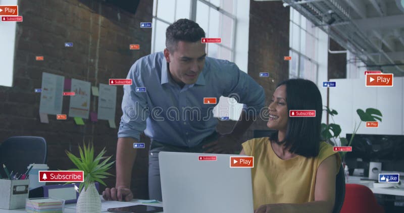 Image of Social Media Icons with Texts Over Diverse Business People ...