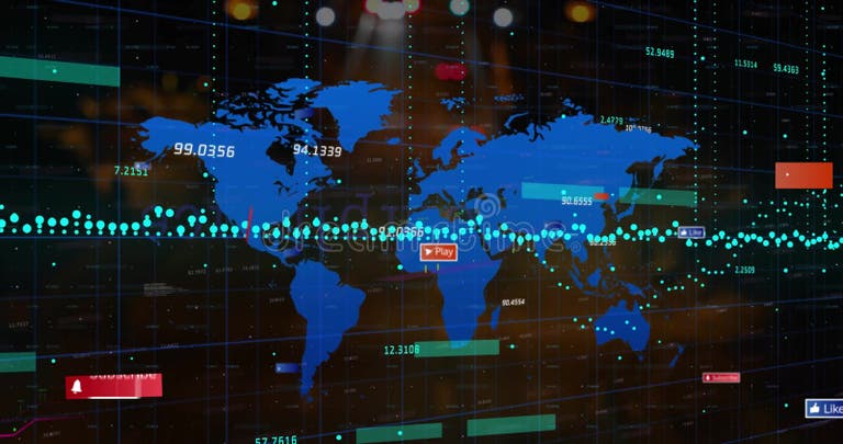 Image of Social Media Notifications and Data Processing Over World Map Stock Illustration ...