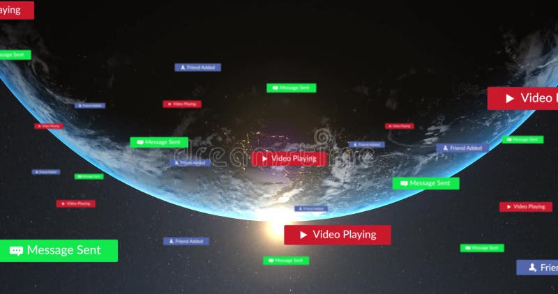 Image of Social Media Notifications Over Globe in Space Stock ...
