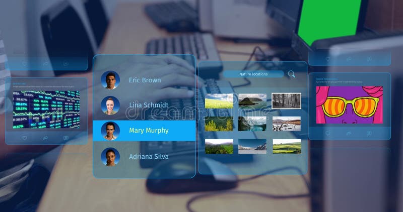 Image of Social Media Posts and People Profiles Over Hands Typing on ...