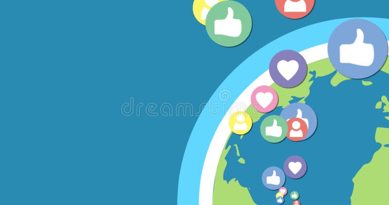 Image of Social Media Reactions Floating Over Globe on Blue Background ...