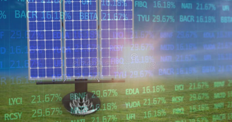 Image of Solar Panel Over Moving Trading Board Against Bright Sun in ...