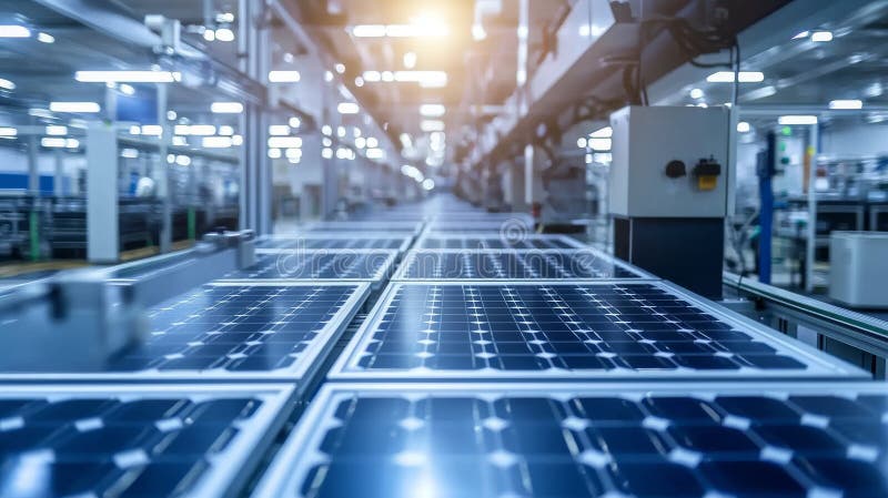 Solar Panel Production Line in Modern Factory with Robotic Arms and ...
