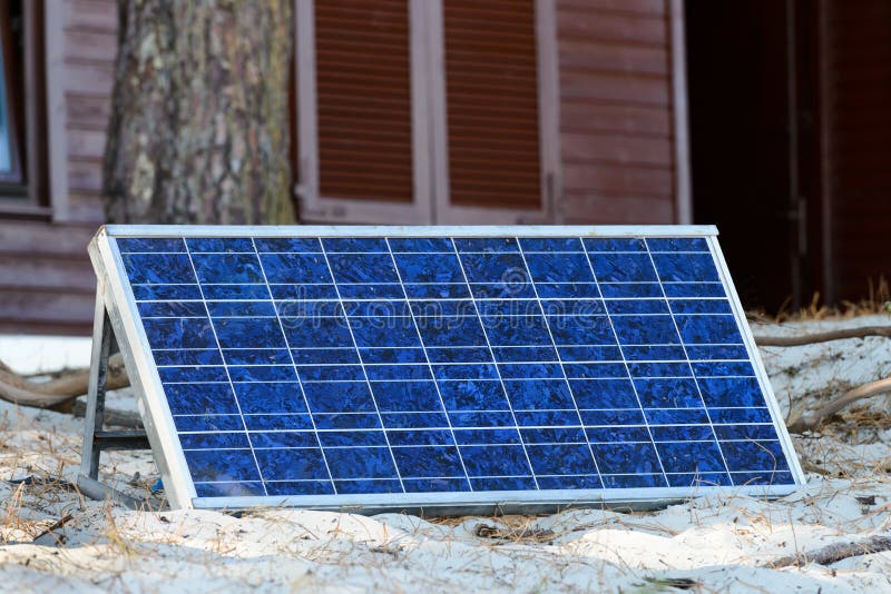 Solar panel on the sand stock image. Image of clean - 100781697