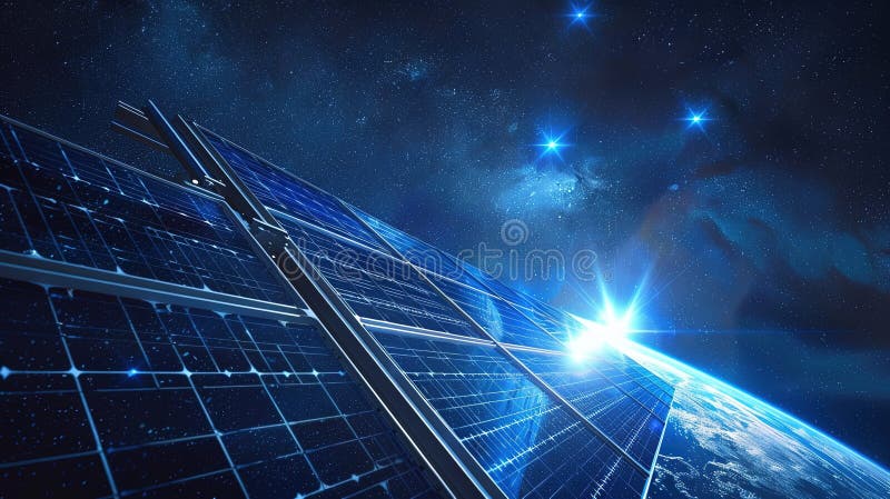 Image of Solar Panels in Space Against the Background of the Earth ...