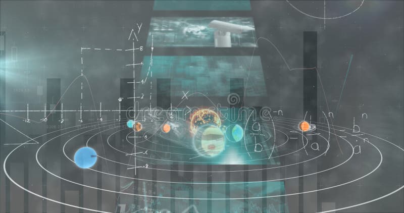 Image of Solar System and Mathematical Equations with Data Processing ...