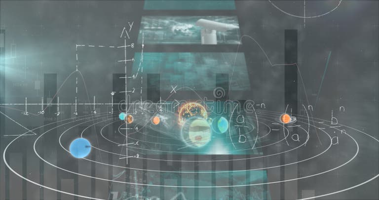 Image of Solar System and Mathematical Equations with Data Processing ...
