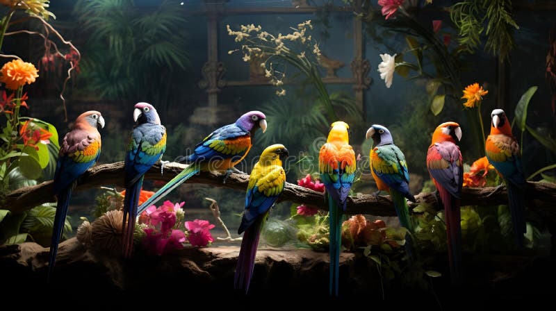 An Image of Some Parrots Sitting on a Branch in the Forest Stock ...