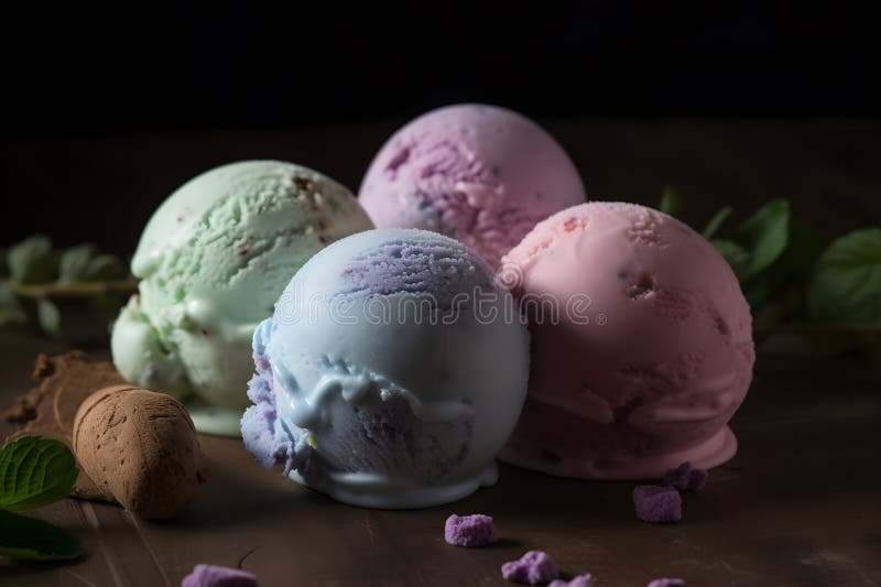 Image of Some Scoops of Pastel-colored Ice Cream. Different Flavors ...