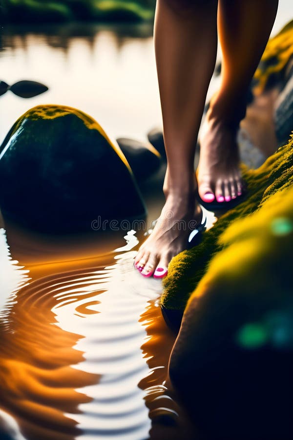 Image of Someone Bare Feet Soaking and Walking in a Flowing River ...