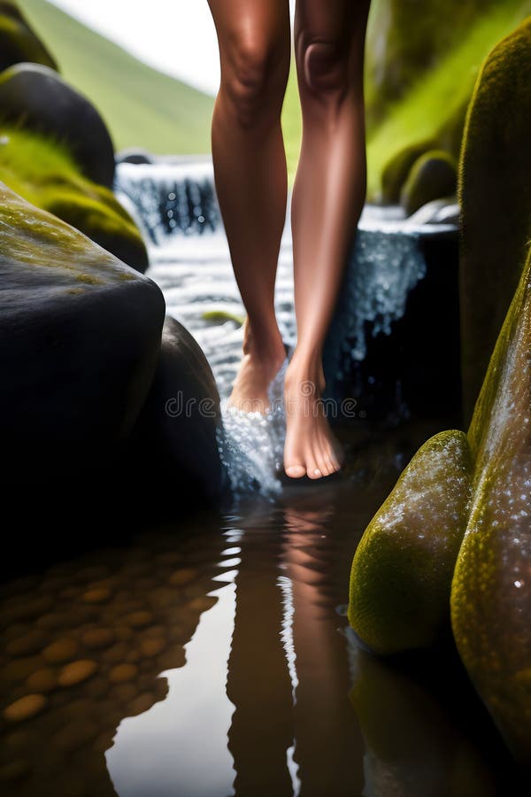 Image of Someone Bare Feet Soaking and Walking in a Flowing River ...
