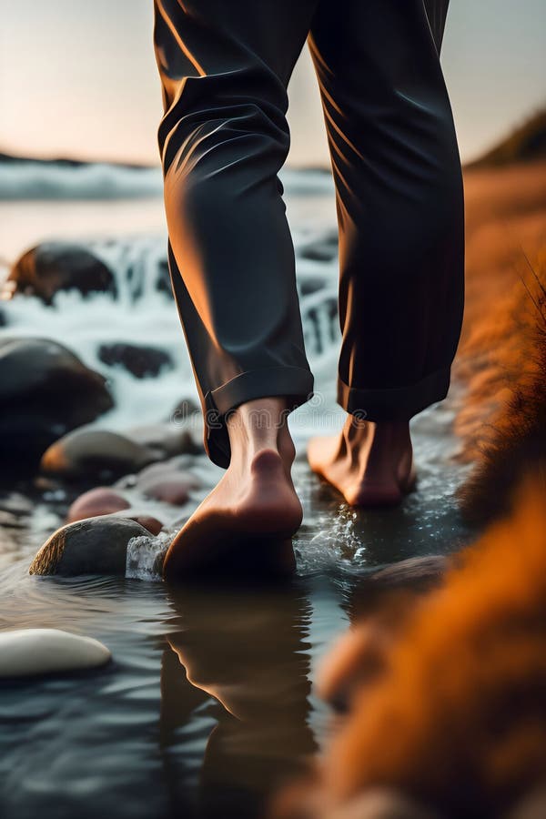 Image of Someone Bare Feet Soaking and Walking in a Flowing River ...