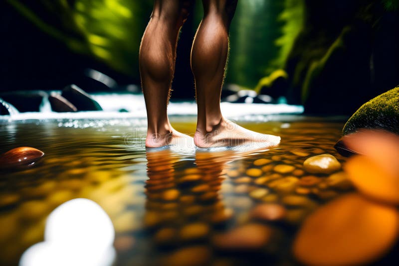 Image of Someone Bare Feet Soaking and Walking in a Flowing River ...