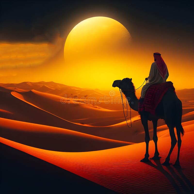 Image of a Someone Riding Off into the Distance, Yellow Moon,sunset ...