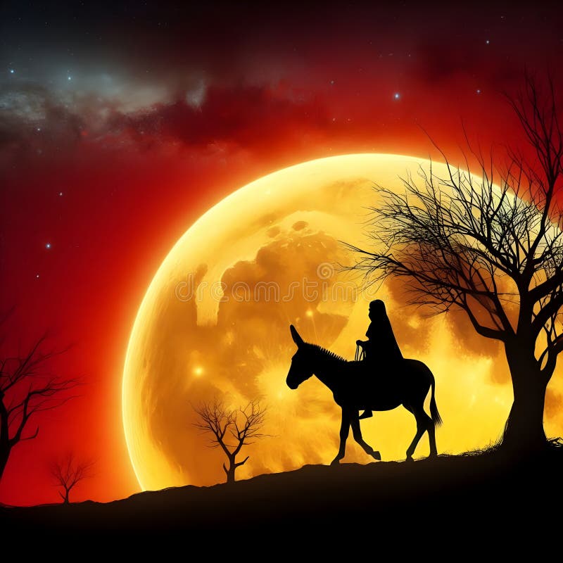 Image of a Someone Riding Off into the Distance, Yellow Moon,sunset ...