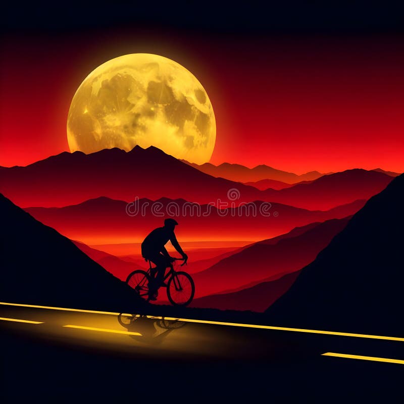 Image of a Someone Riding Off into the Distance, Yellow Moon,sunset ...