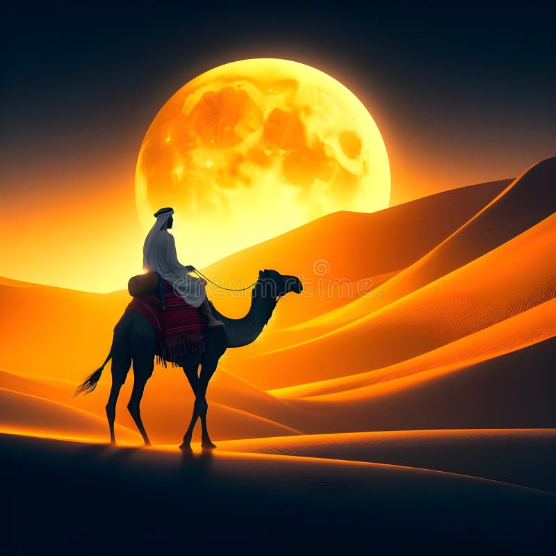 Image of a Someone Riding Off into the Distance, Yellow Moon,sunset ...